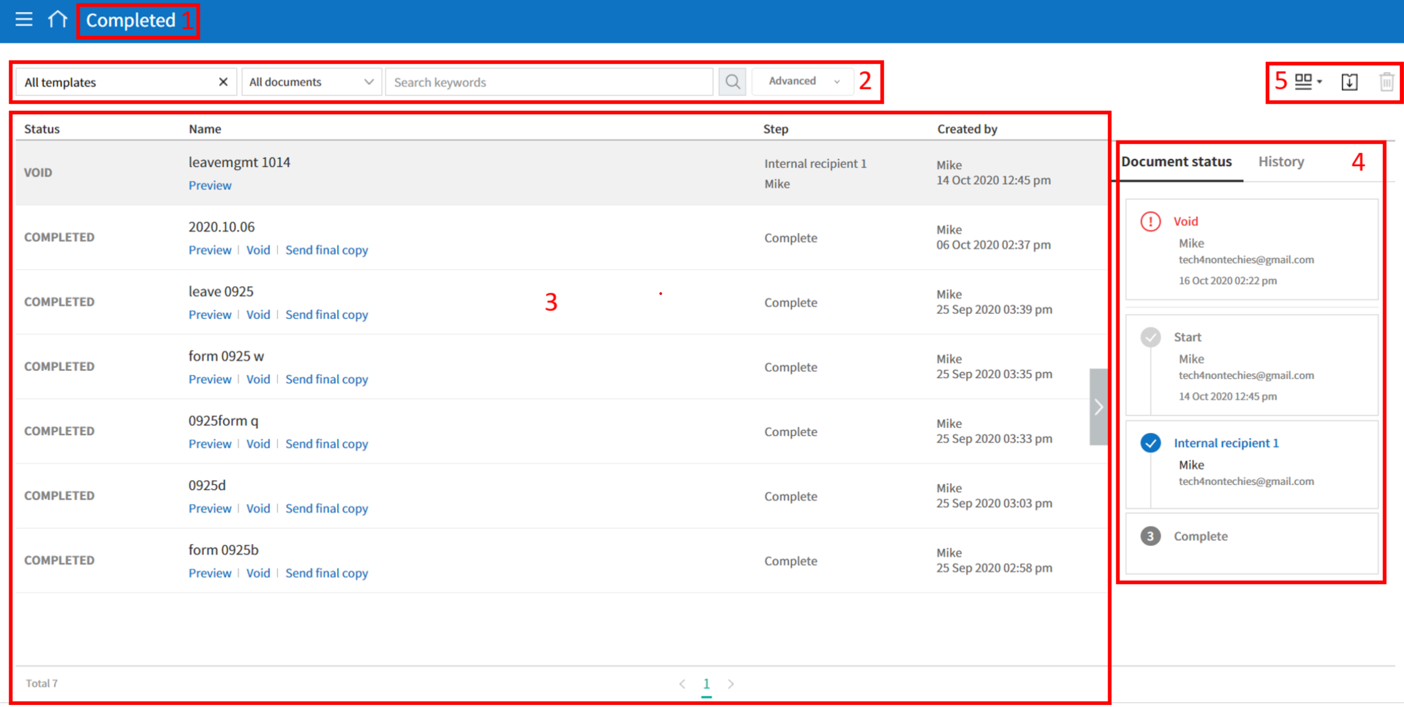 Document Menus — eformsign User Guide 2021.03.31 documentation